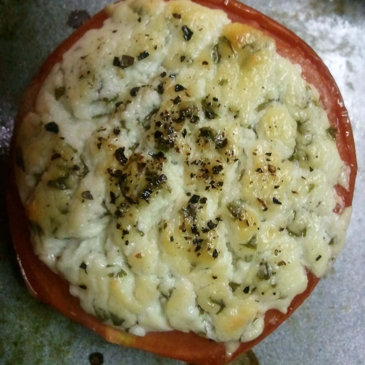 Baked Roma Tomatoes Stuffed with Goat Cheese