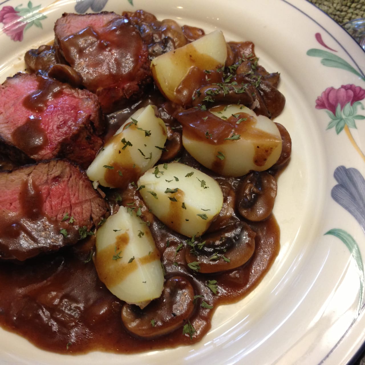 Beef Tenderloin, Port Mushroom Gravy and Red Potatoes - Date Night Dinner