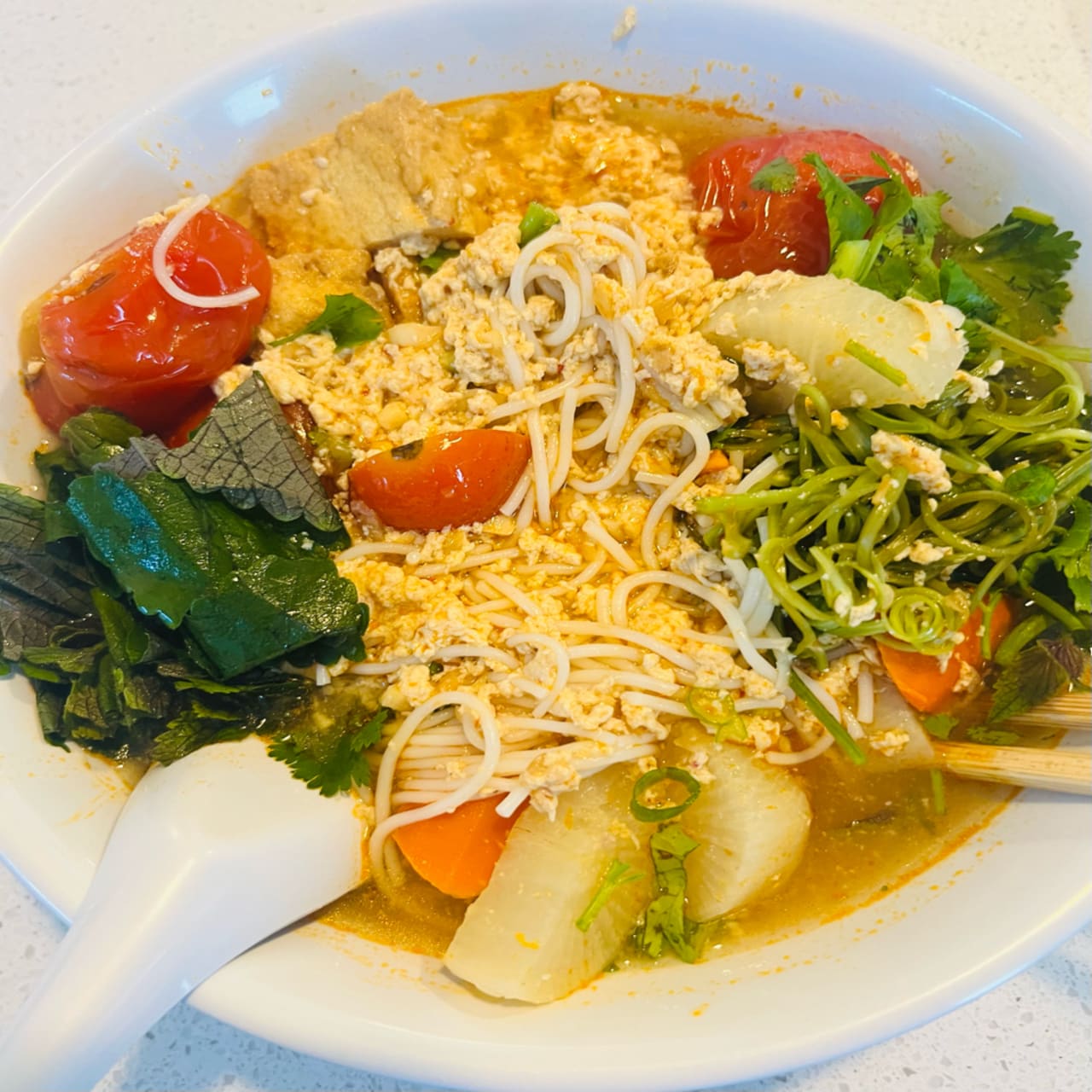 Bún Riêu Chay or Vegetarian Tomato Noodle Soup