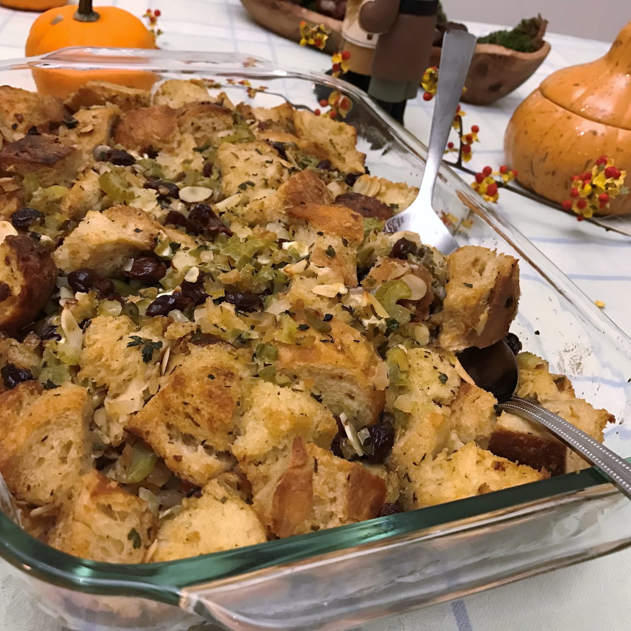 Country Bread Stuffing With Smoked Ham, Goat Cheese, And Dried Cherries