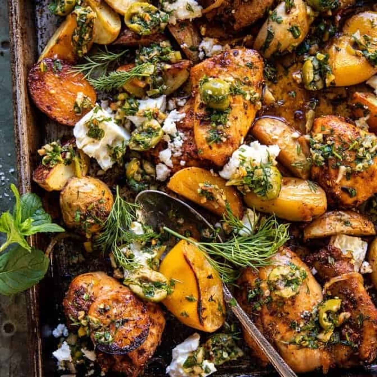 Sheet Pan Greek Garlic Butter Chicken and Potatoes