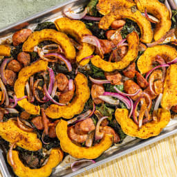 Sheet Pan Sausage & Kale