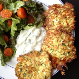 Zucchini Pancakes with Cucumber Mint Yogurt Sauce