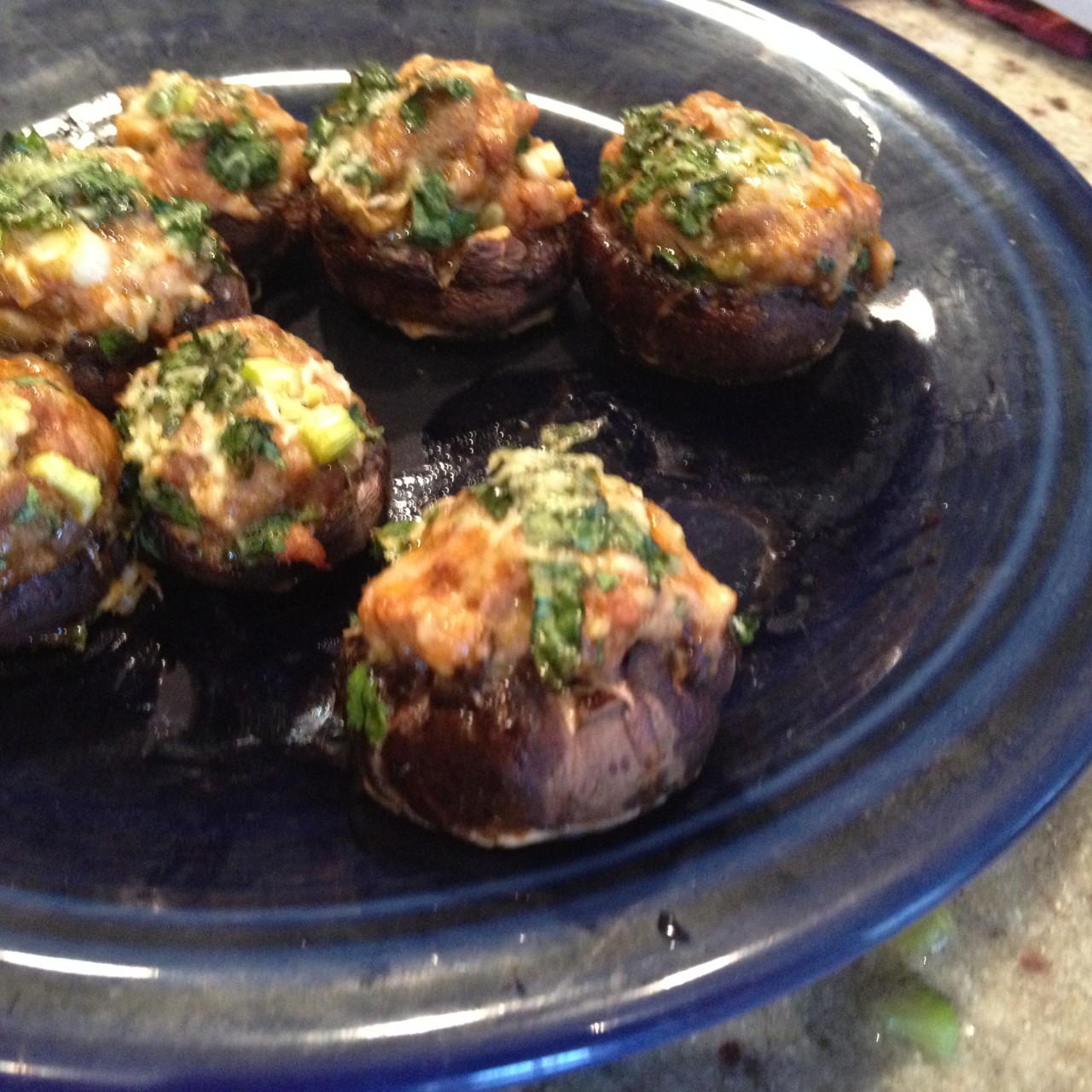 Stuffed Mushrooms - Chorizo, Cilantro, Topped with Grated Manchego
