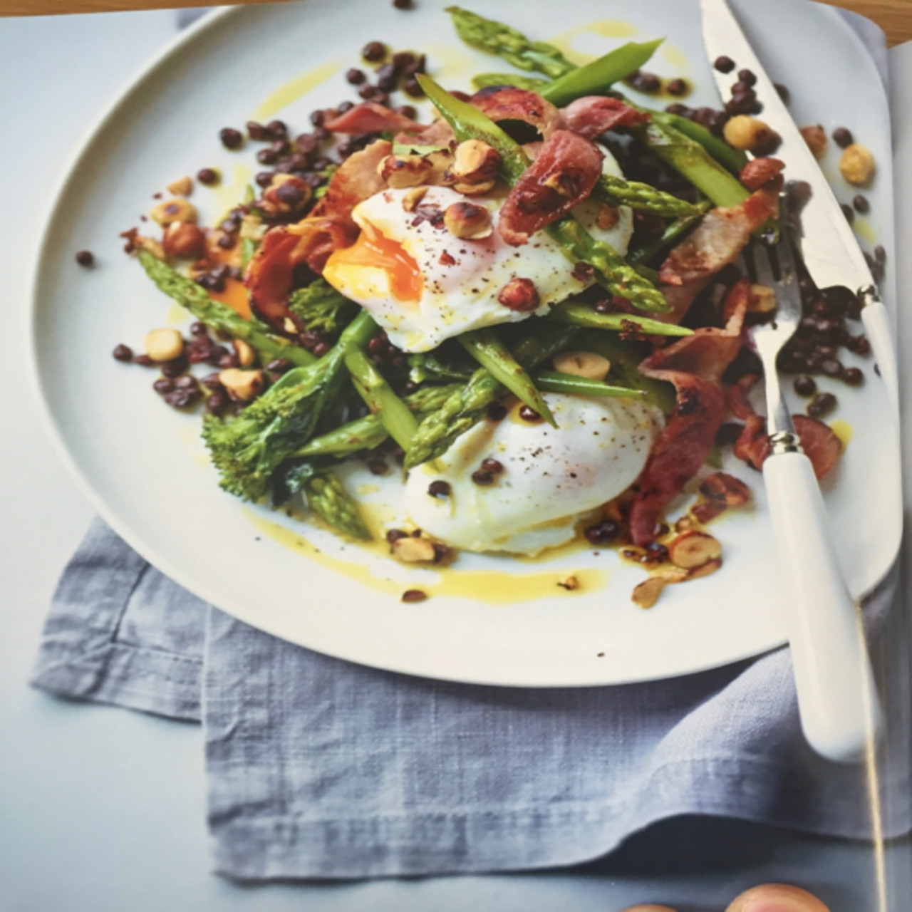 Griddled Midget Trees And Spears With Eggs