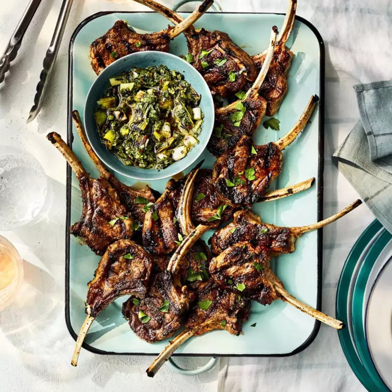 Grilled Lamb Chops with Green Garlic Chimichurri