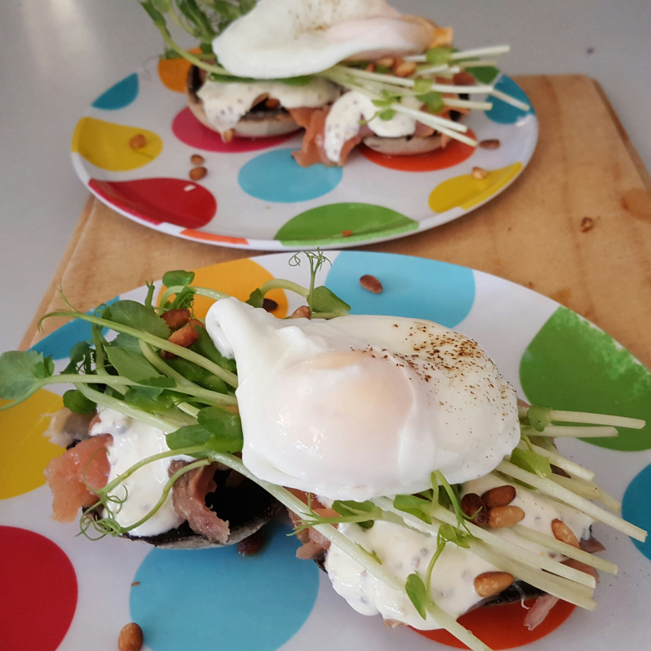 Poached egg and salmon stack