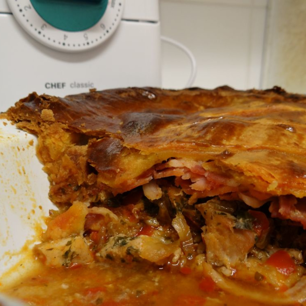 Spanish pepper and chorizo pie