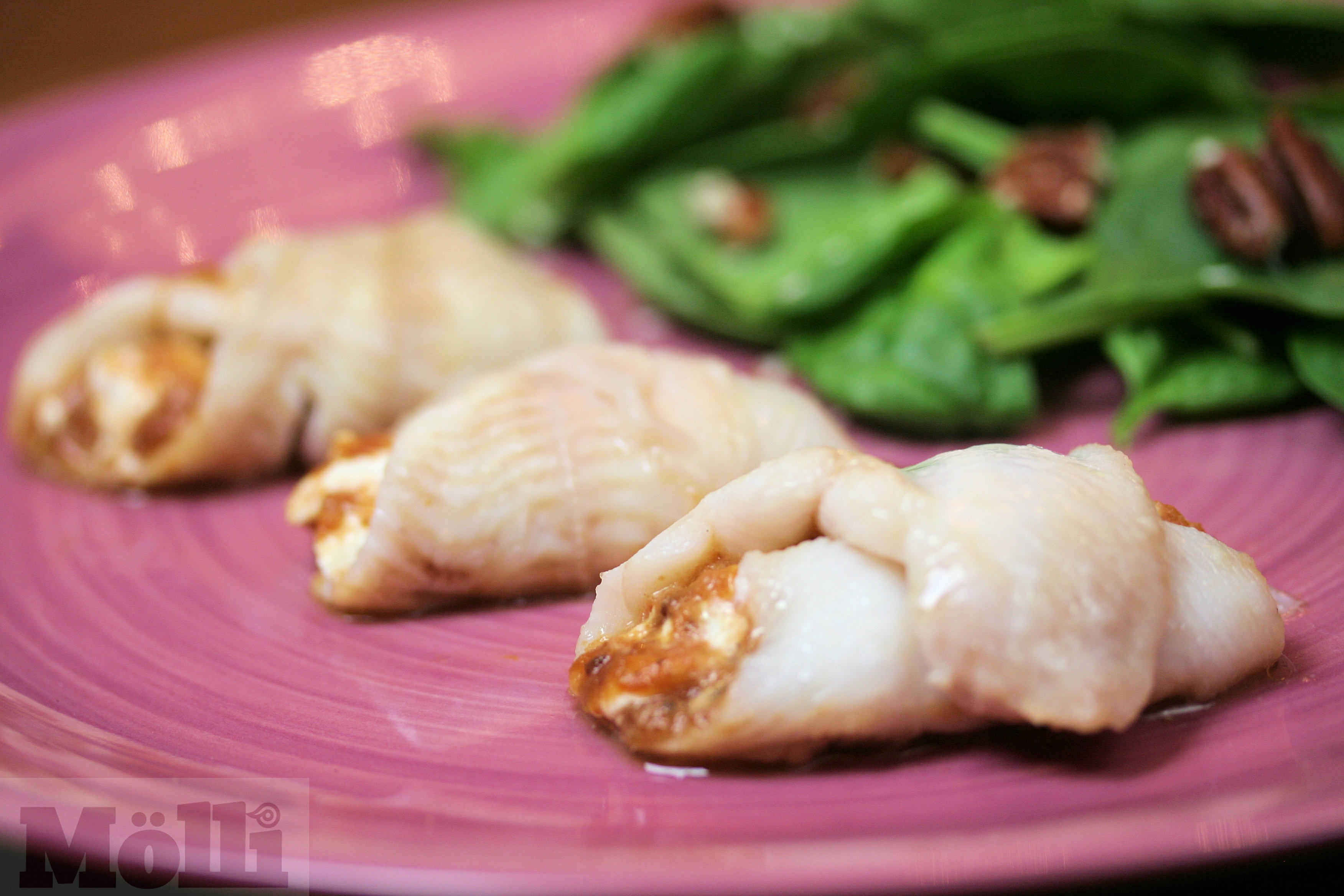 Sole Rolls filled with Goat’s cheese & Morelos sauce