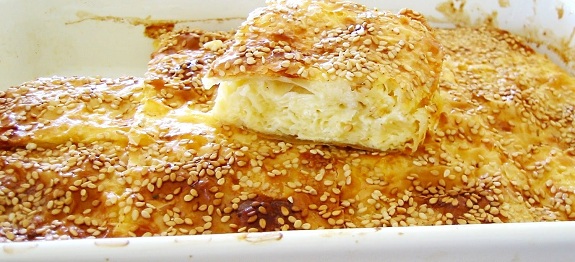 Traditional Tiropita Greek cheese Pie with feta