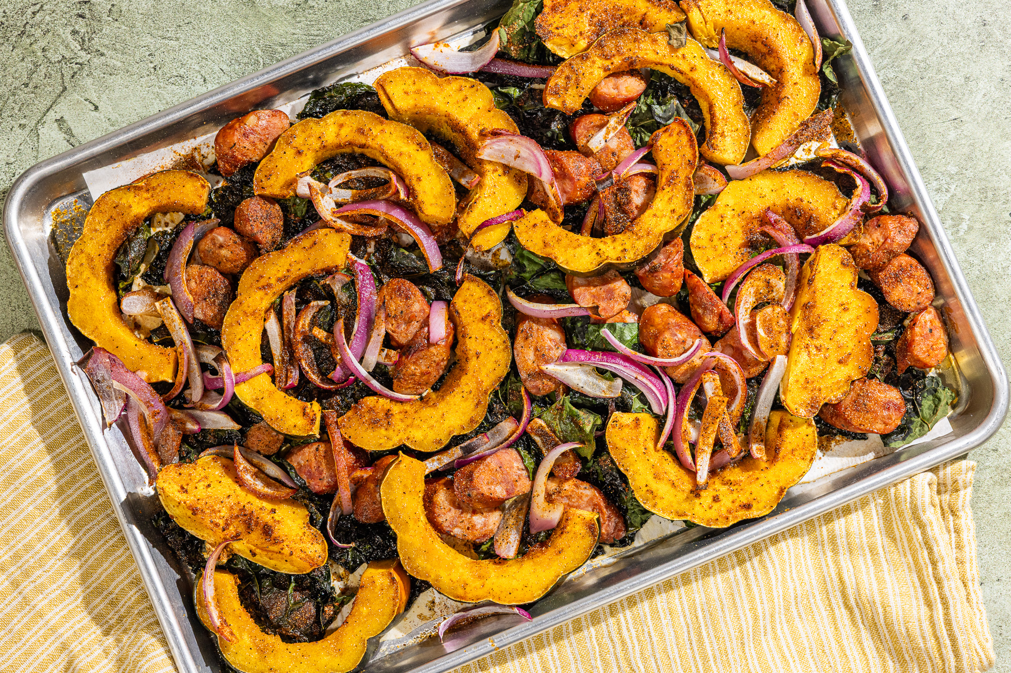 Sheet Pan Sausage & Kale