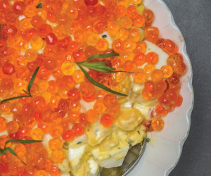 Deviled Eggs with Sour Cream, Chives, and Salmon Roe